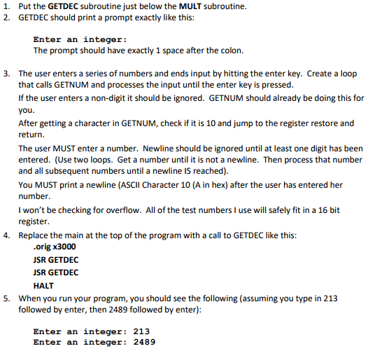 1 2 Put The Getdec Subroutine Just Below The Mult