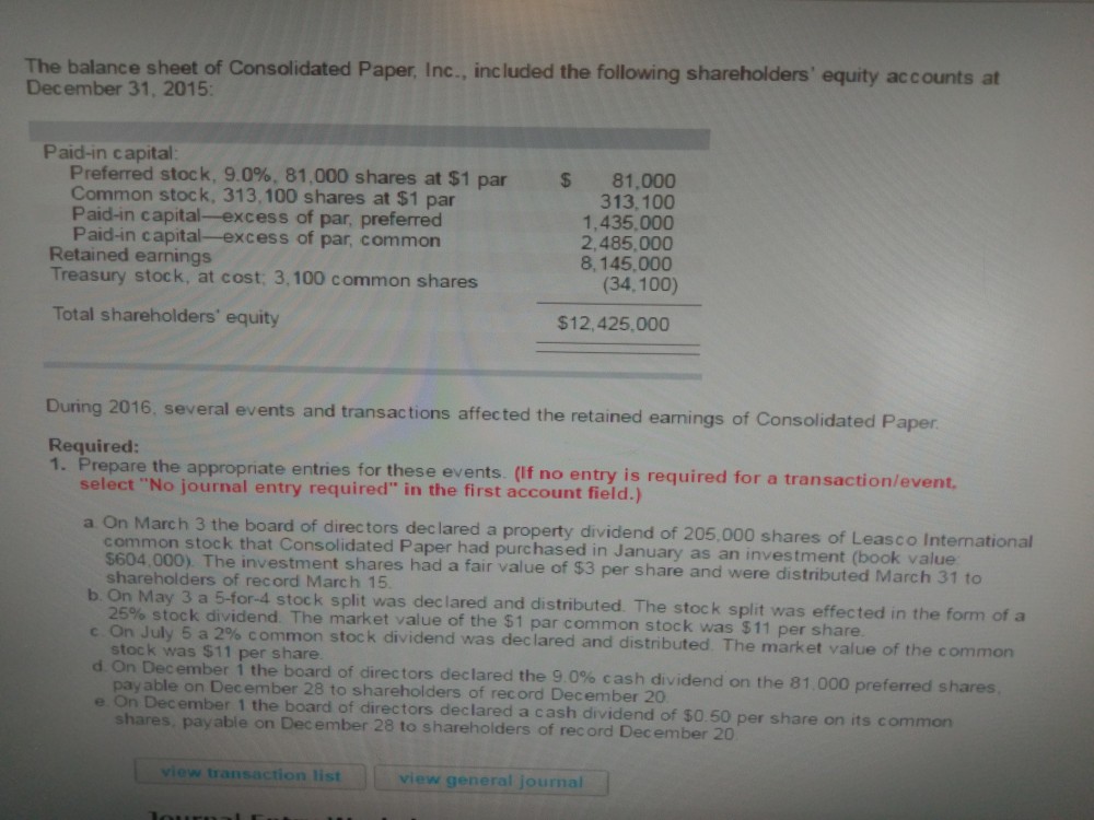 Solved The balance sheet of Consolidated Paper Inc included | Chegg.com
