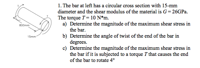 Solved The bar at left has a circular cross section with | Chegg.com