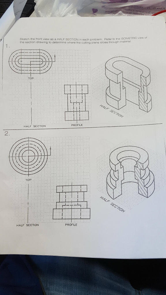 Solved of Sketch the front view as a HALF SECTION in each | Chegg.com