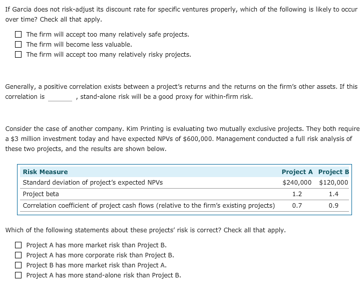 Solved If Garcia does not risk-adjust its discount rate for | Chegg.com