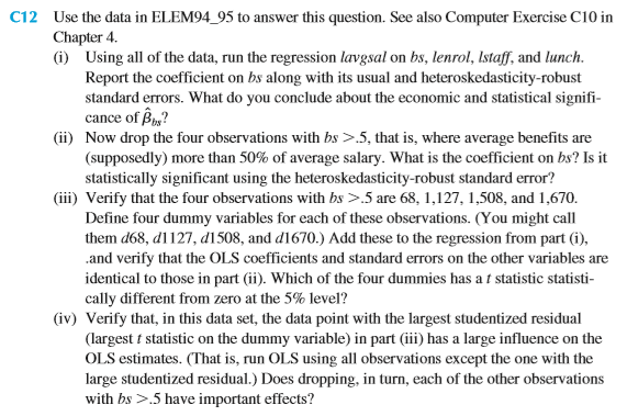 C12 Use the data in ELEM94_95 to answer this | Chegg.com