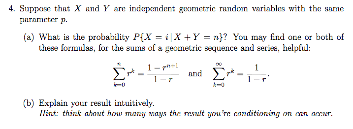 Solved Suppose that X and Y are independent geometric random | Chegg.com