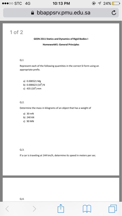 Solved oo STC 4G 10:13 PM bbappsrv.pmu.edu.sa 1 of 2 GEEN | Chegg.com