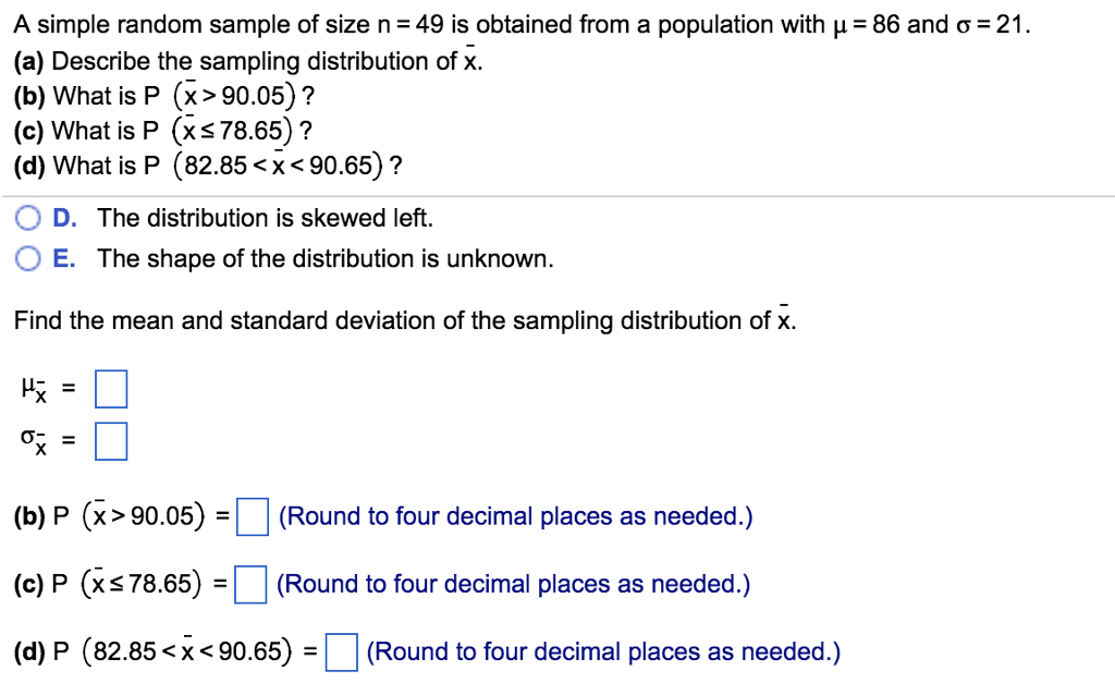 Solved A simple random sample of size n-49 is obtained from | Chegg.com
