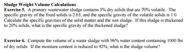 Solved Sludge Weight-Volume Calculations A primary | Chegg.com