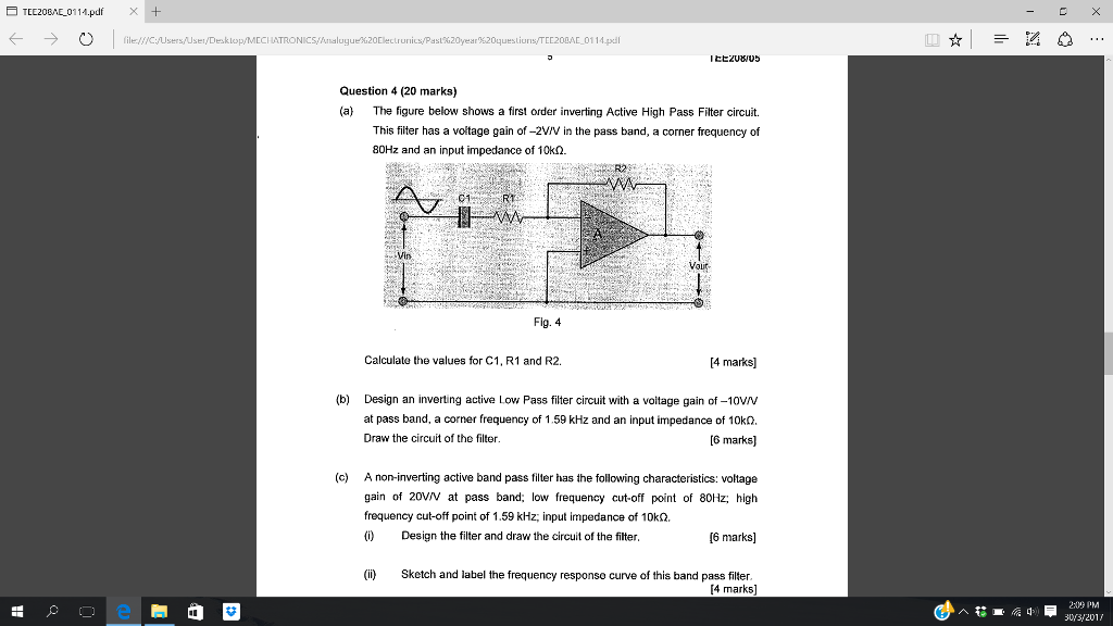 Solved The figure below shows a first order inverting Active | Chegg.com
