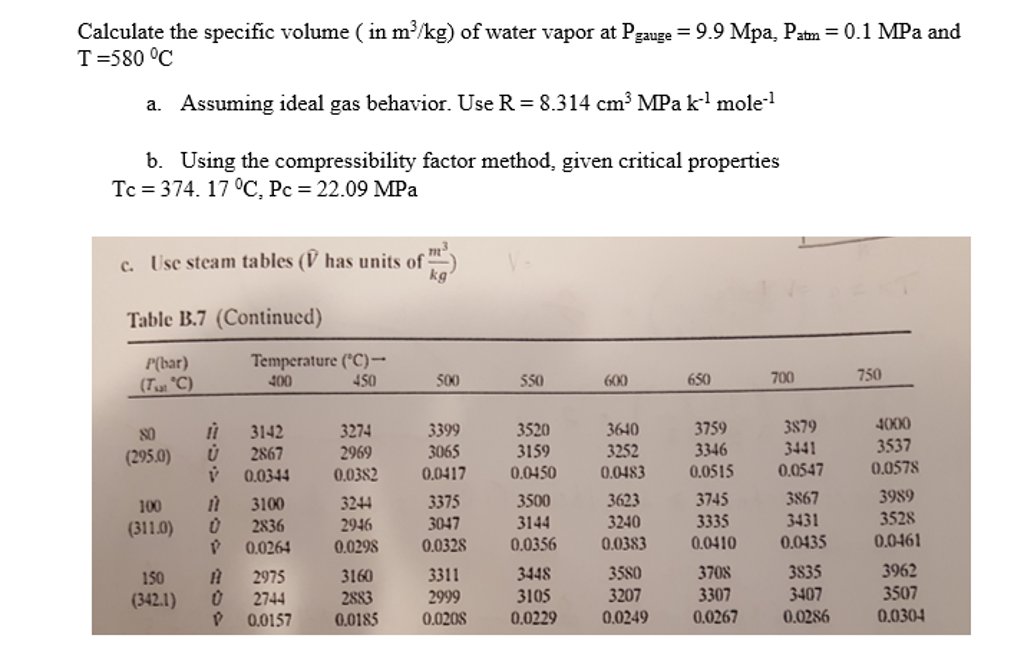 Solved Calculate the specific volume (in m^3/kg) of water | Chegg.com