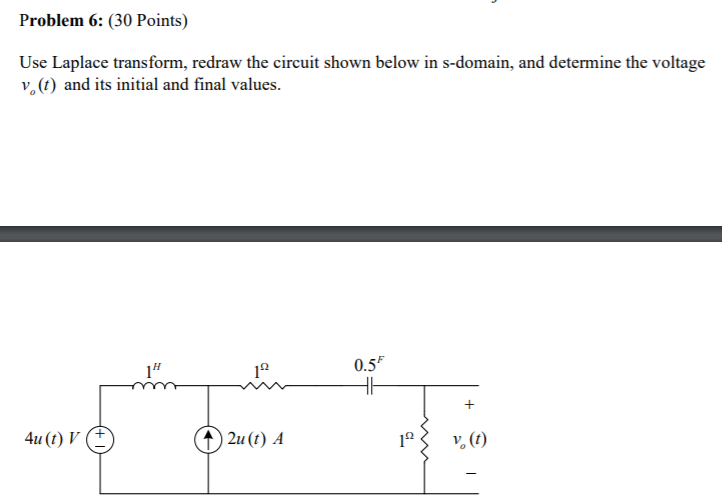 Solved Problem 6: (30 Points) Use Laplace transform, redraw | Chegg.com