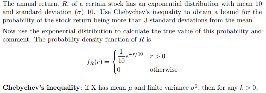 Solved The annual return, R, of a certain stock has an | Chegg.com