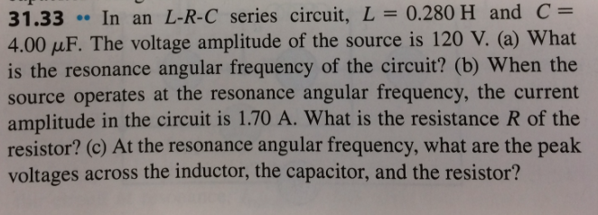 Solved In an L-R-C series circuit, L = 0.280 H and C = 4.00 | Chegg.com