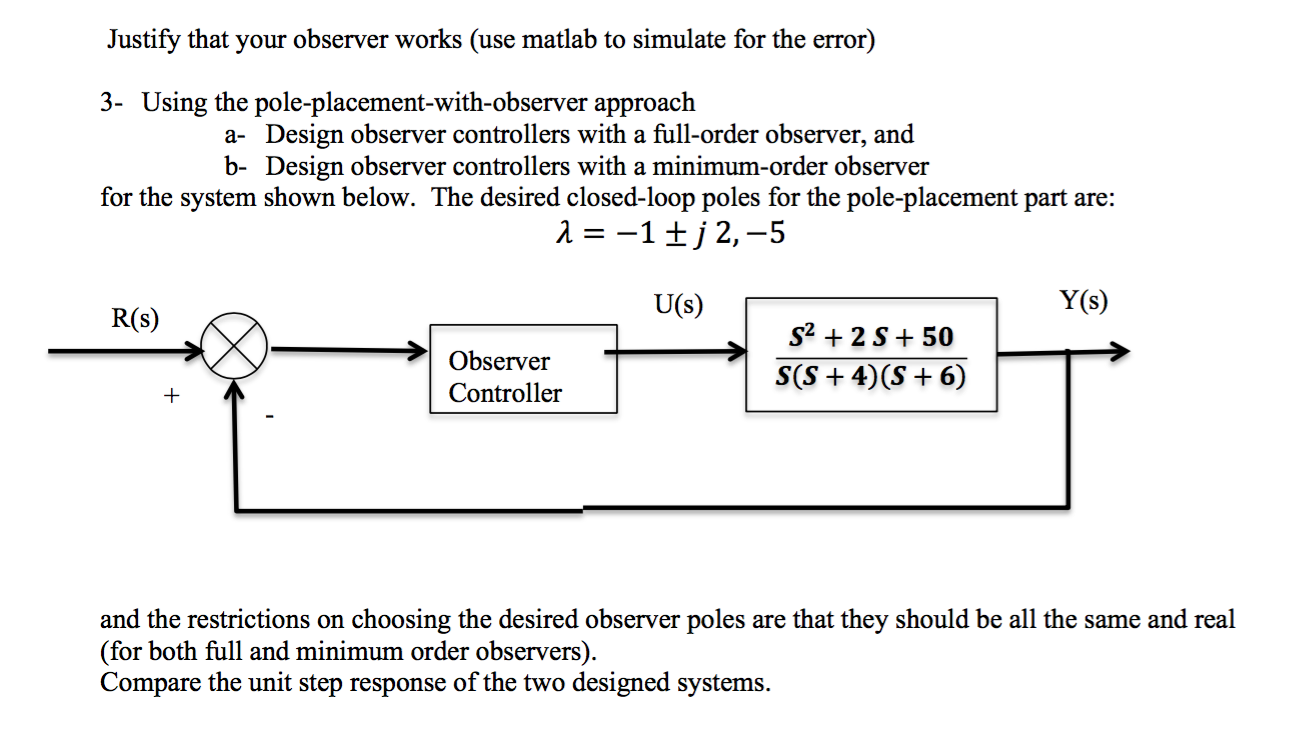 Using the pole-placement-with-observer approach | Chegg.com