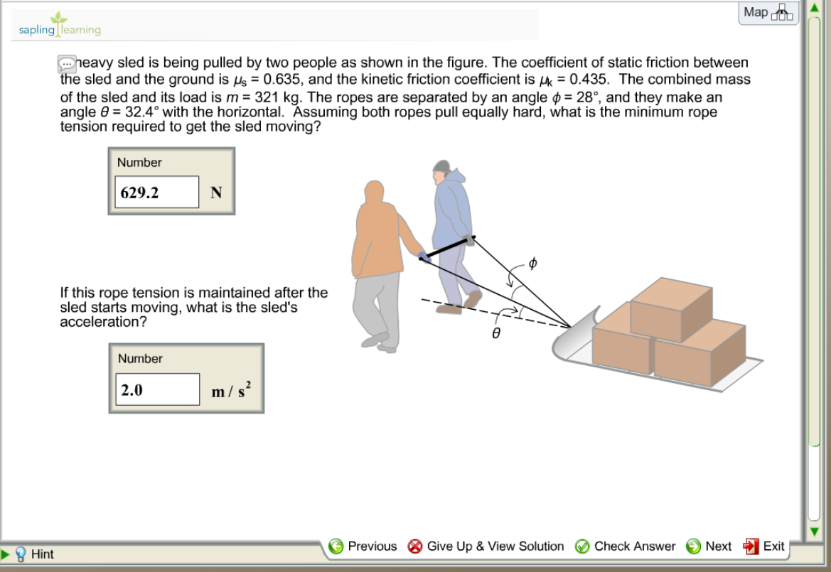 Solved A heavy sled is being pulled by two people as shown | Chegg.com