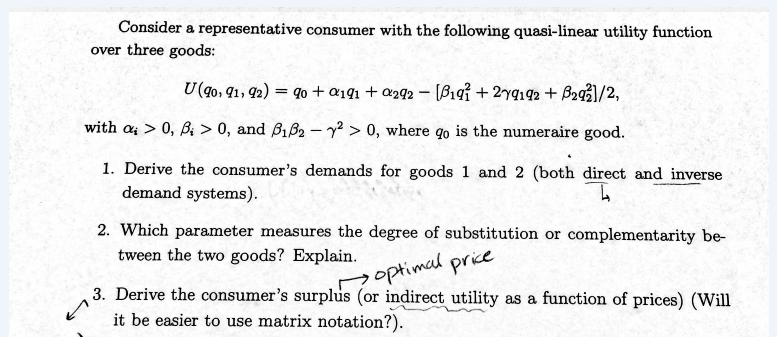 Consider a representative consumer with the following | Chegg.com