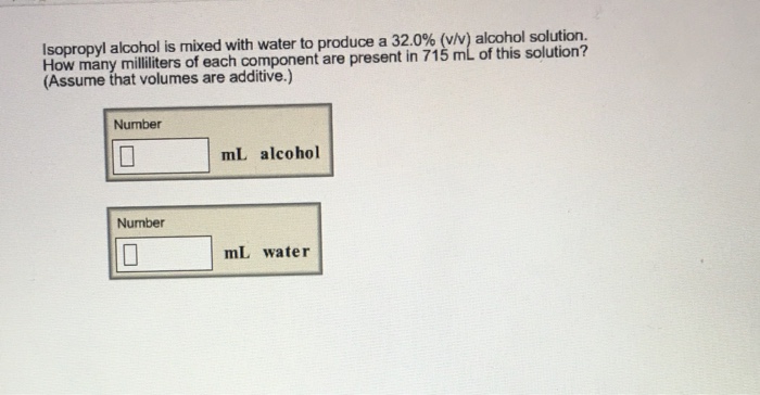 Solved Isopropyl alcohol is mixed with water to produce a | Chegg.com