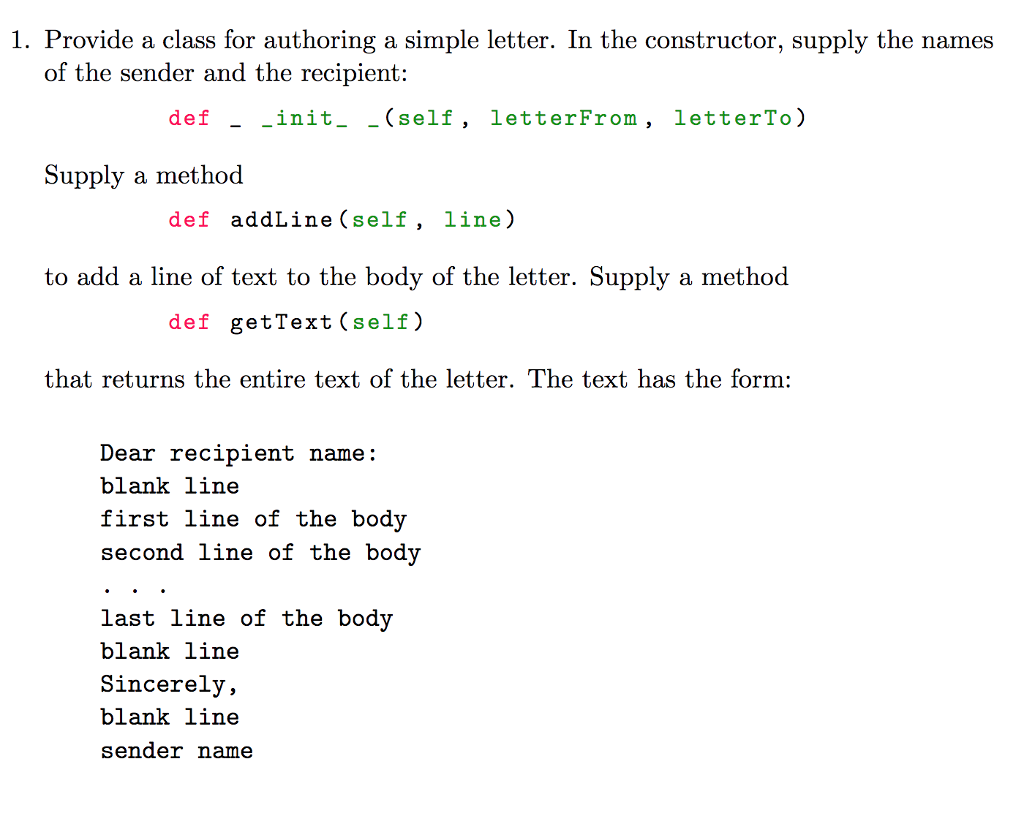 Solved 1. Provide a class for authoring a simple letter. In | Chegg.com