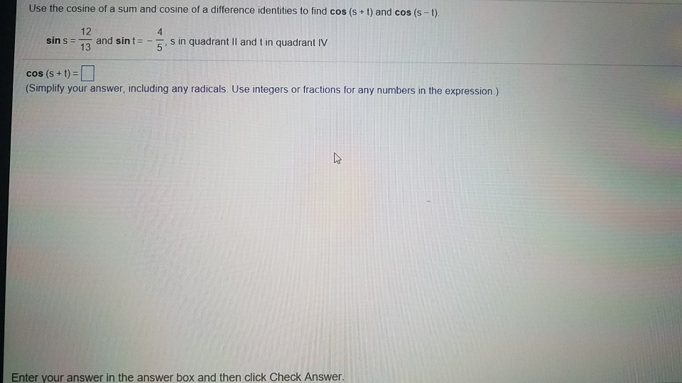 Solved Use the cosine of a sum and cosine of a difference | Chegg.com