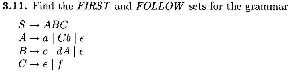Solved 3.11. Find the FIRST and FOLLOW sets for the grammar | Chegg.com