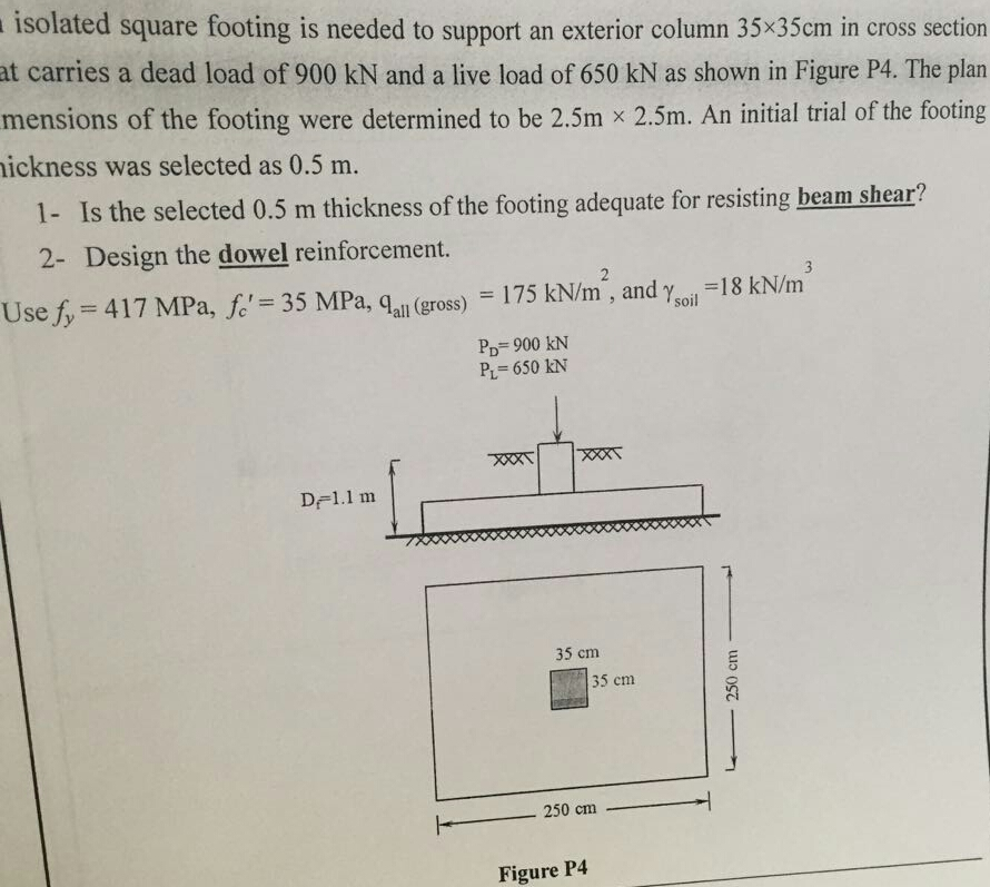 Solved Isolated square footing is needed to support an | Chegg.com