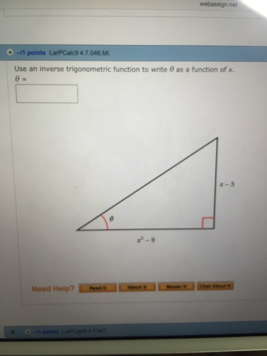 Solved Use an inverse trigonometric function to write theta | Chegg.com