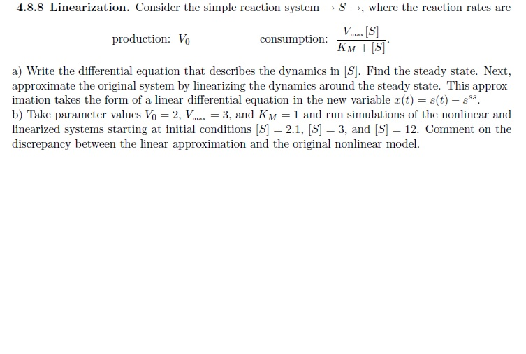 Solved Linearization Consider The Simple Reaction System