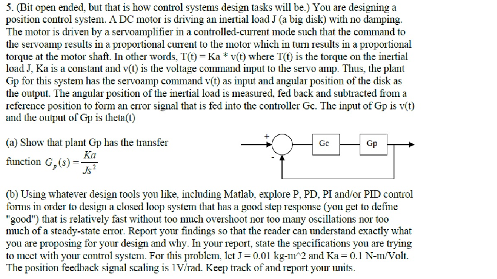 Solved 5. (Bit open ended, but that is how control systems | Chegg.com