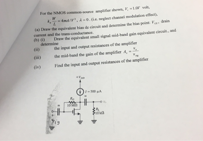 Solved For the NMOS common-source amplifier shown, V_t = | Chegg.com