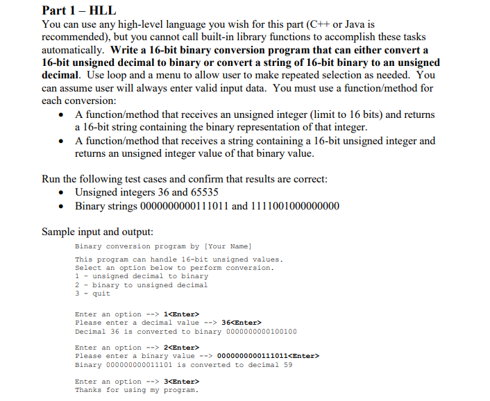Solved Part 1- HLL You can use any high-level language you | Chegg.com