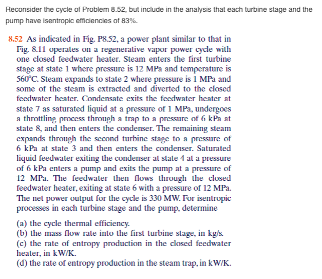 Solved Reconsider the cycle of Problem 8.52, but include in | Chegg.com