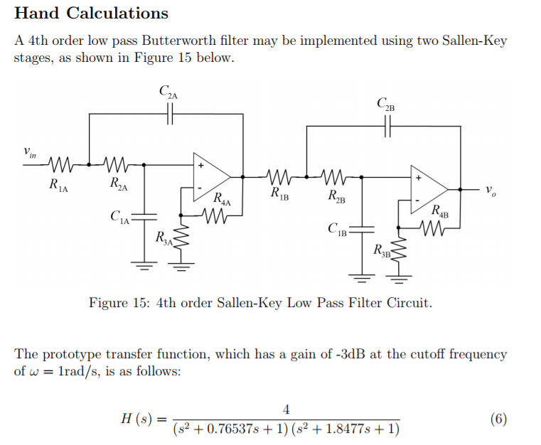 Hand Calculations A 4th order low pass Butterworth | Chegg.com