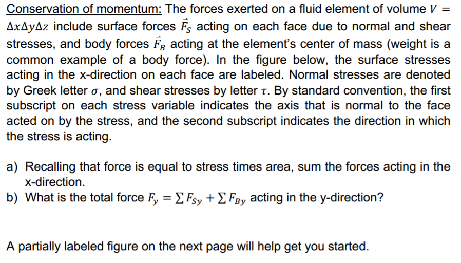 Solved The forces exerted on a fluid element of volume V = | Chegg.com