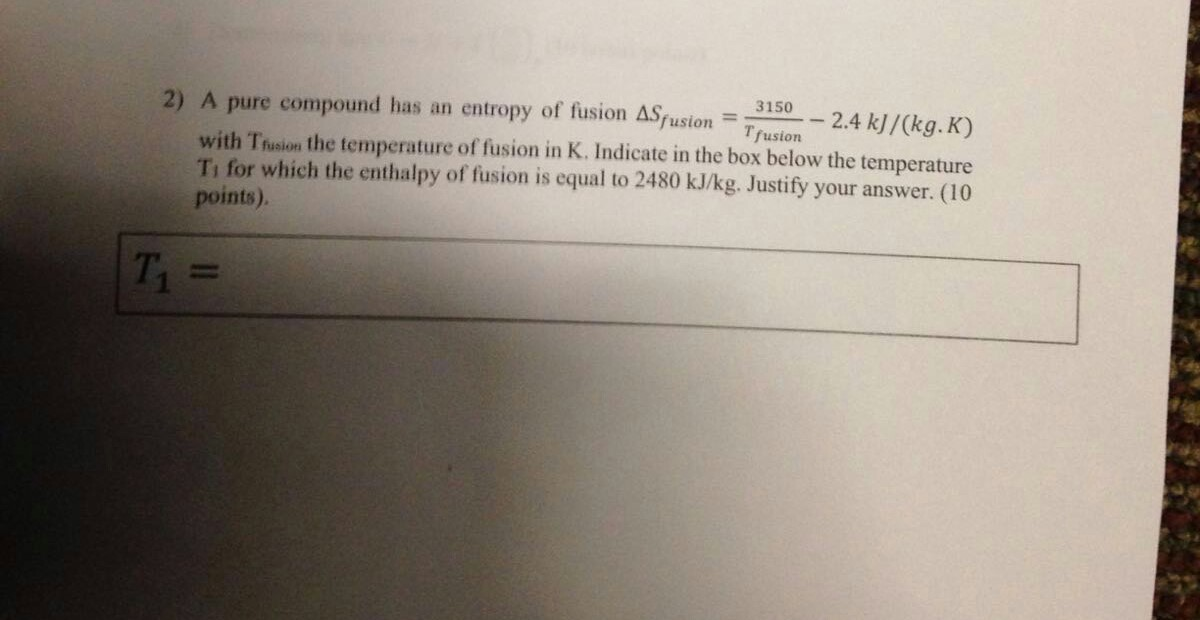 Solved A pure compound has an entropy of fusion | Chegg.com