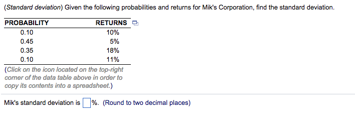 Solved (Standard deviation) Given the following | Chegg.com