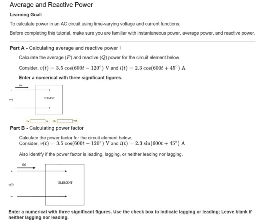 Solved Average and Reactive Power Learning Goal: To | Chegg.com Solved Average and Reactive Power Learning Goal: To | Chegg.com