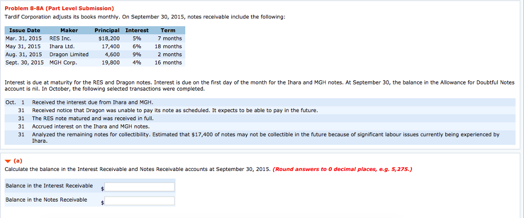 Solved Problem 8-8A (Part Level Submission) Tardif | Chegg.com
