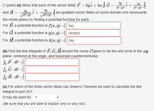 Solved A Show That Each Of The Vector Fields F Vector 5y