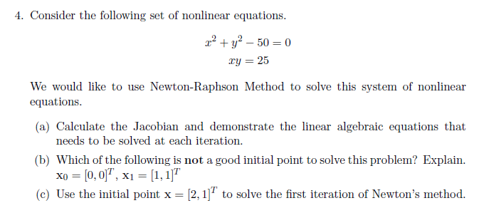 Solved Consider the following set of nonlinear equations. | Chegg.com