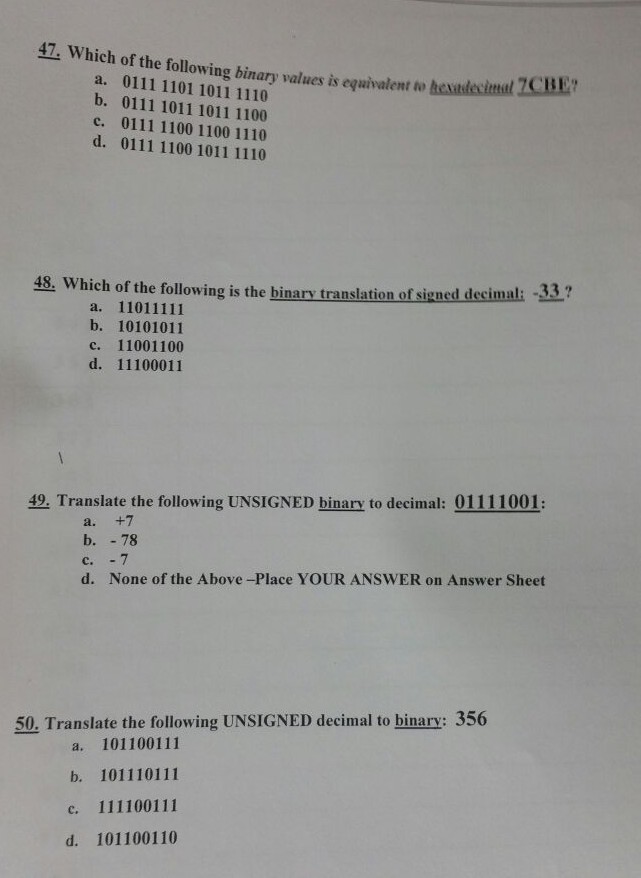 Solved 4% which of the following binary values is equivalent | Chegg.com