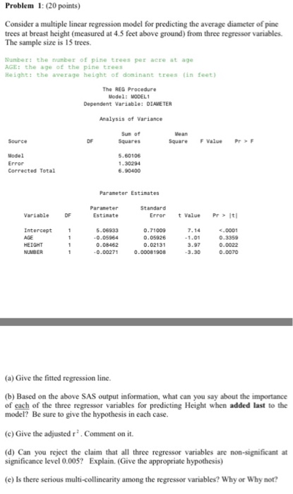 Solved Consider a multiple linear regression model for | Chegg.com