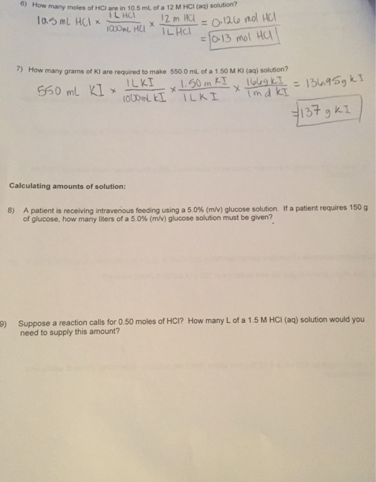 Solved How many moles of HCl are in 10.5 mL of a 12 M HCl | Chegg.com