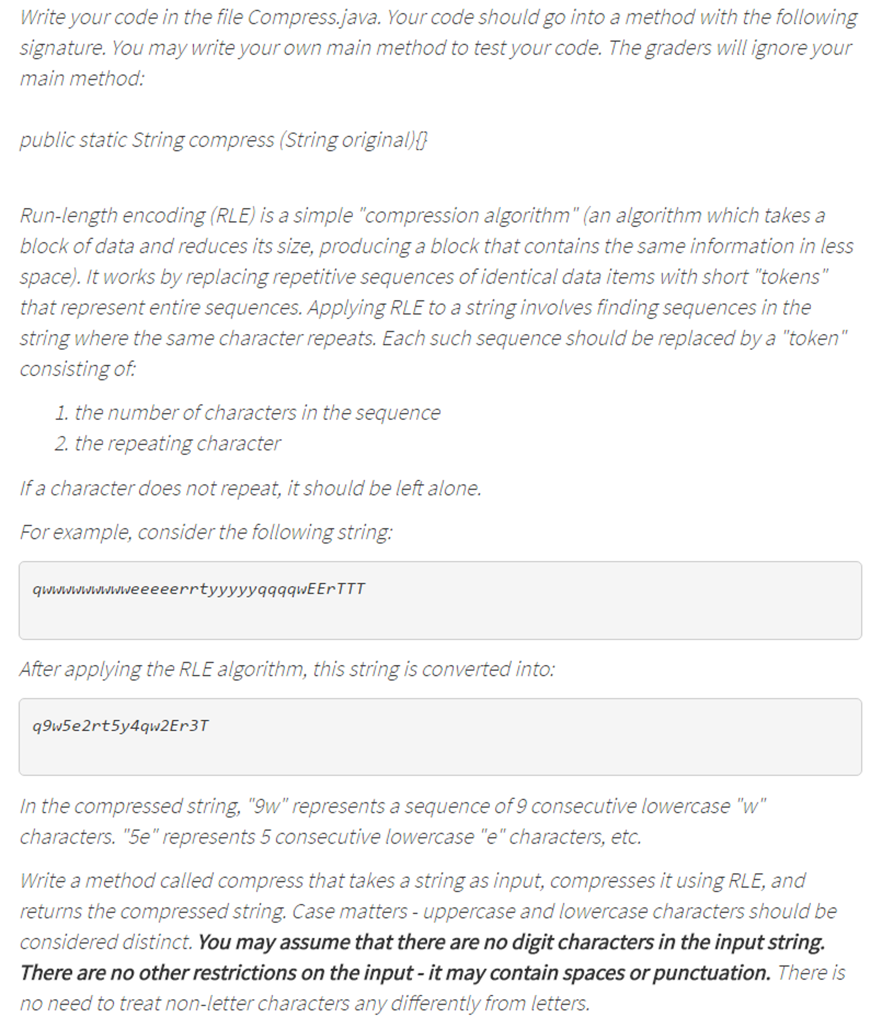 Solved Java Problem Compress What I write get 0 score. | Chegg.com Solved Java Problem Compress What I write get 0 score. | Chegg.com