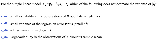 Solved For the simple linear regression model, of the seven | Chegg.com