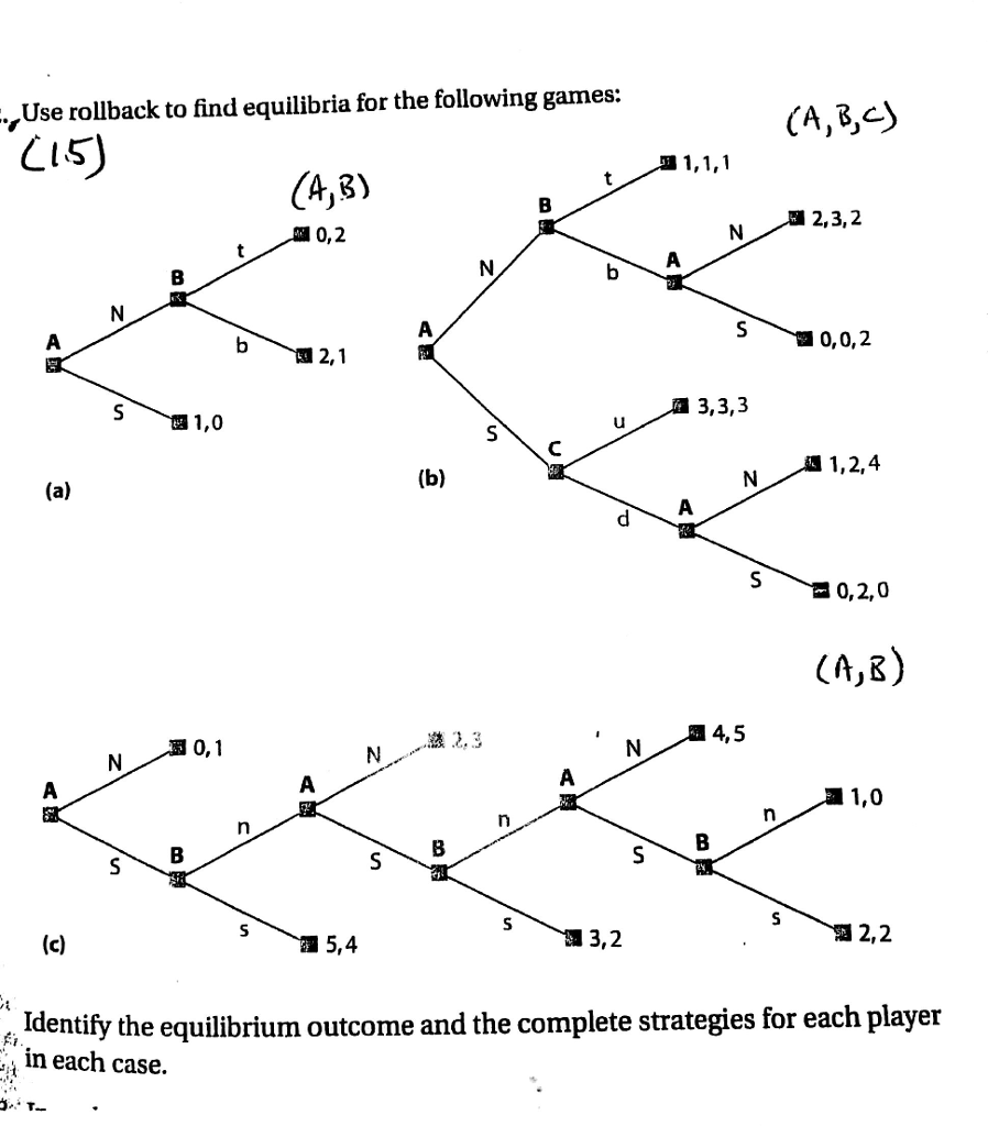Solved Use rollback to find equilibria for the following | Chegg.com
