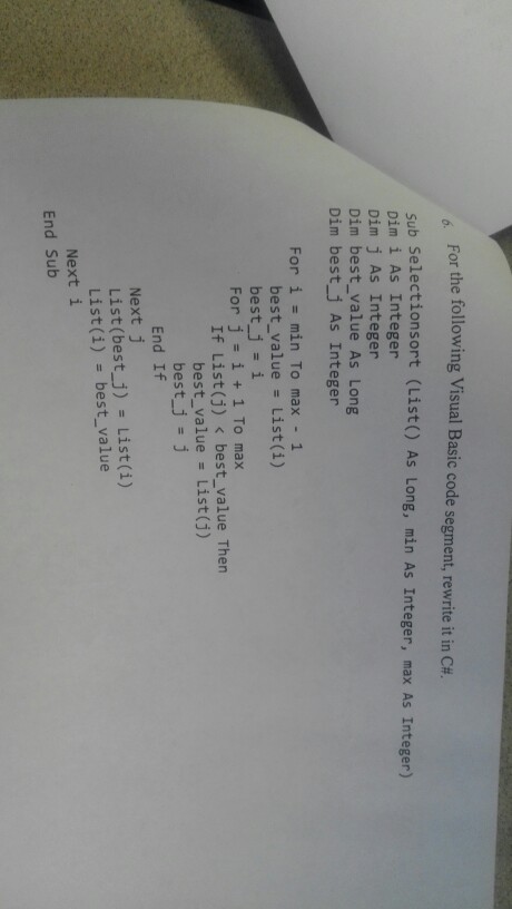 Solved For the following Visual Basic code segment, rewrite | Chegg.com
