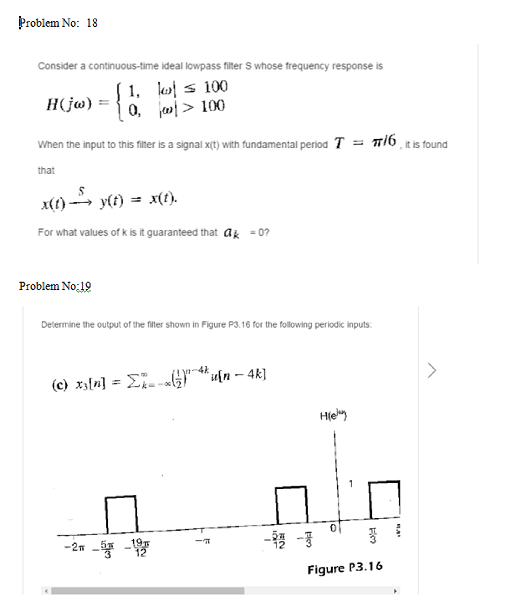Solved Consider a continuous-time ideal lowpass filter S | Chegg.com