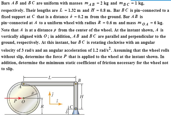Bars AB and BC are uniform with masses mAB = 2 kg and | Chegg.com