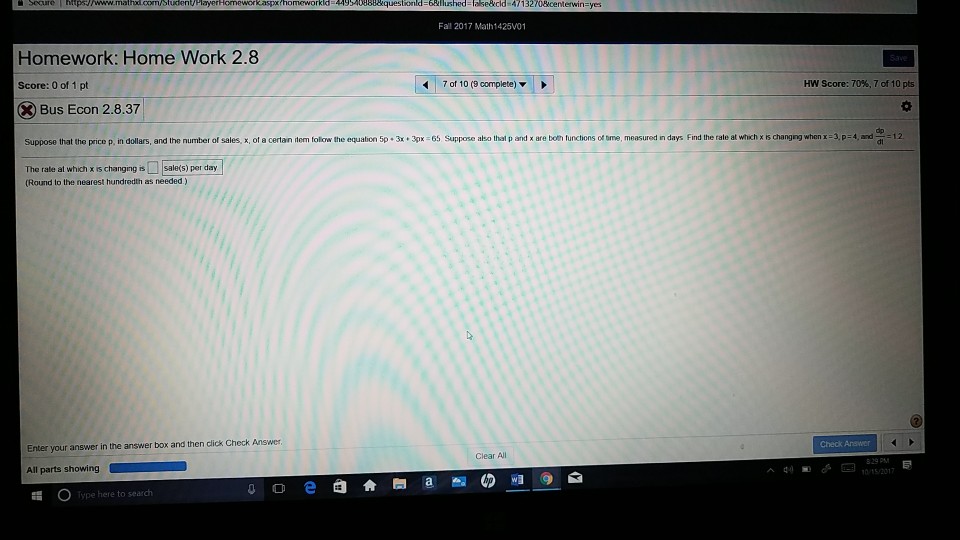 Solved Fall 2017 Math 1425V01 Homework: Home Work 2.8 Score: | Chegg.com