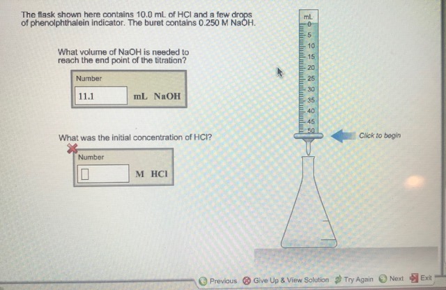 Solved The flask shown here contains 10.0 mL of HCI and a | Chegg.com
