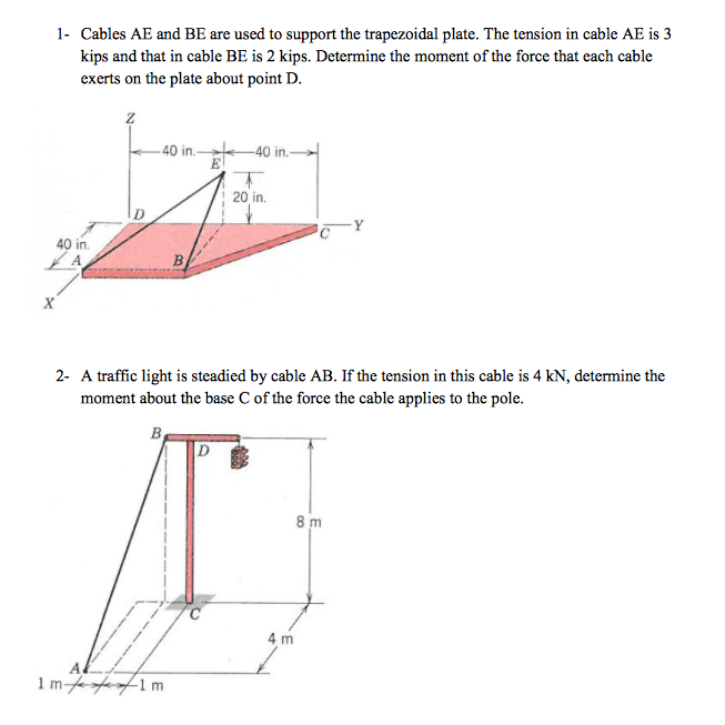1- Cables AE and BE are used to support the | Chegg.com
