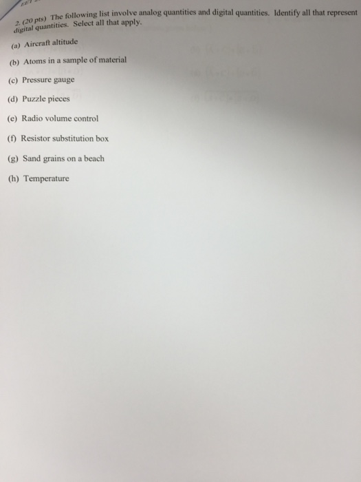 Solved The following list involve analog quantities and | Chegg.com